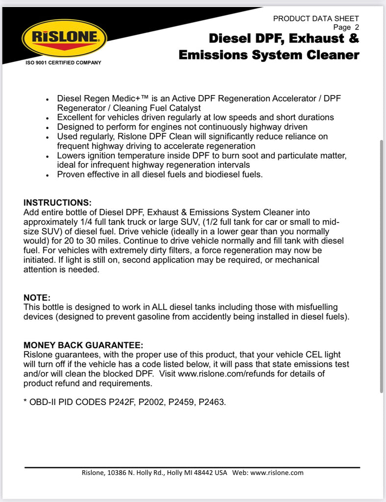Rislone 4744 DPF Clean Diesel DPF Exhaust Emissions Cleaner – Lime Miami