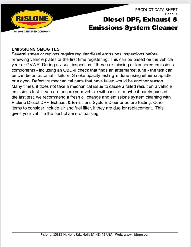 Rislone 4744 DPF Clean Diesel DPF Exhaust Emissions Cleaner – Lime Miami